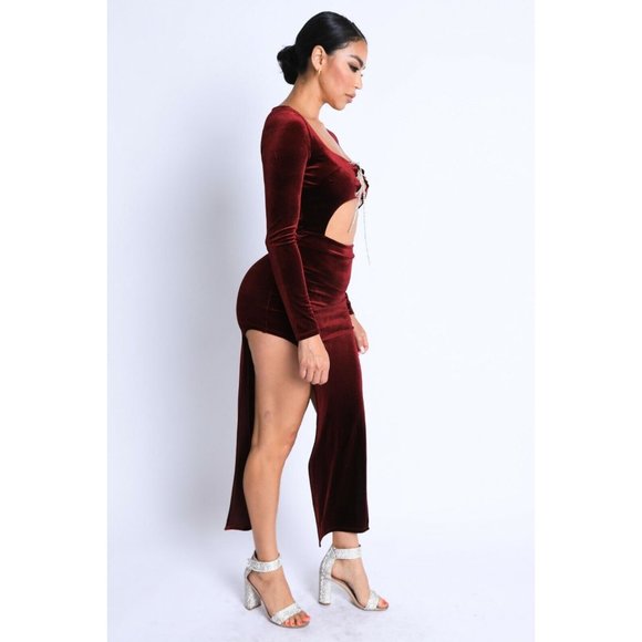Dresses | Womens Sexy Velvet Slits Tie Detailed Square Neck Party Clubwear Maxi Dress | Poshmark